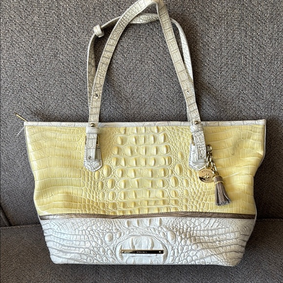 Brahmin | Bags | Brahmin Yellow And Cream Crocodile Embossed Tote Bag ...